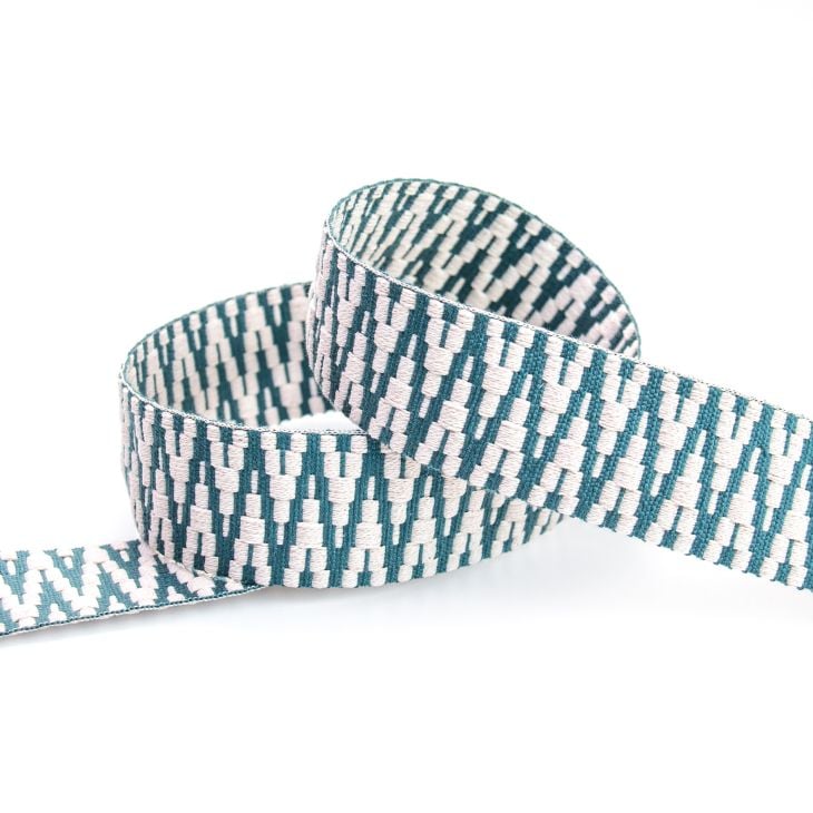 Gurtband "Jacquard Aztek" 40 mm (ecru-petrolblau) online kaufen | kreando.ch